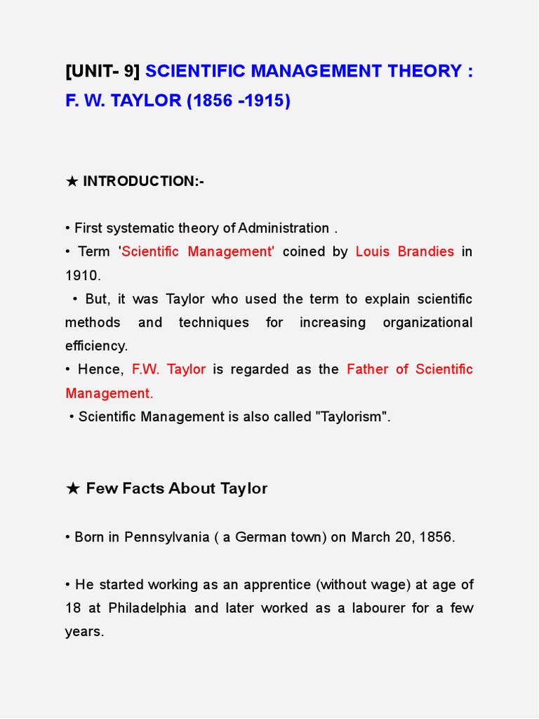 Taylor Scientific Management Theory | PDF | Piece Work | Incentive
