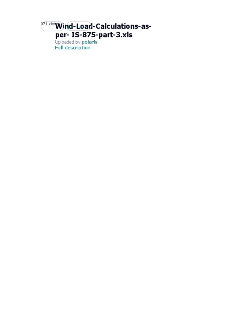 PDF Wind Load Calculations As Per Is 875 Part 3xls Compress | PDF ...