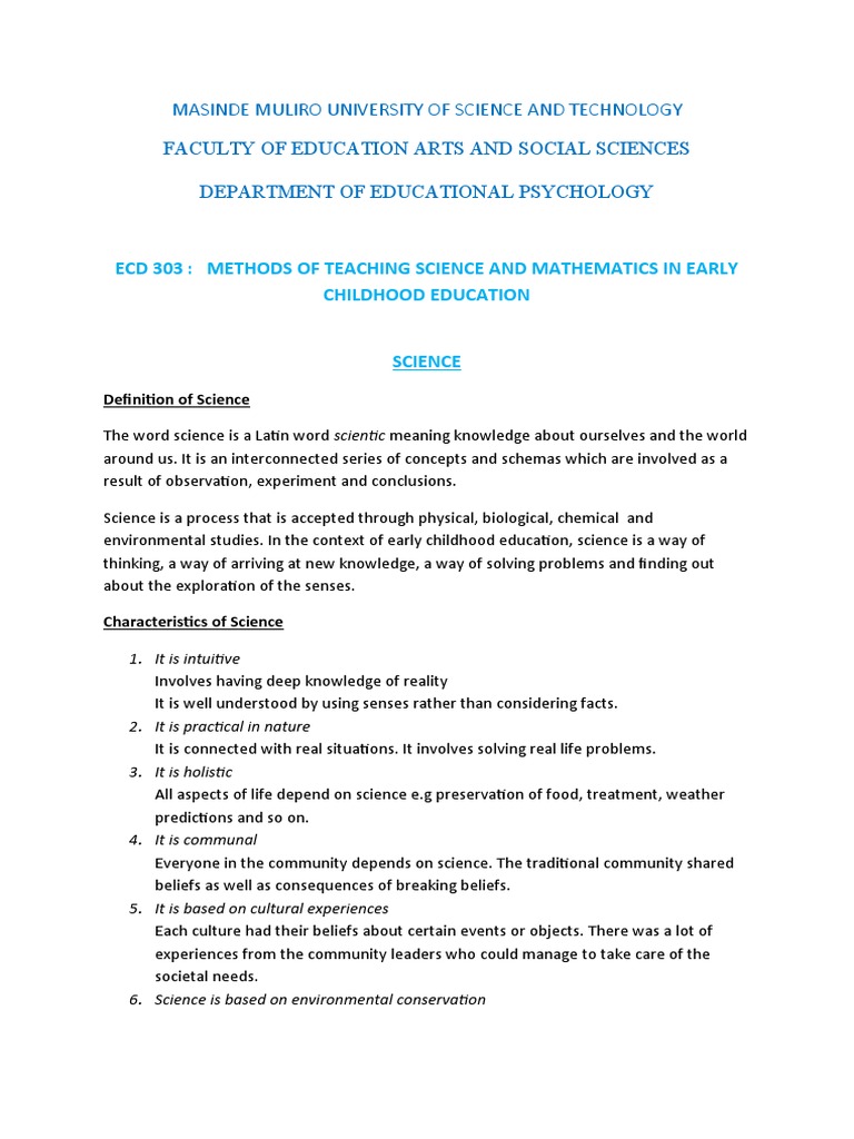 Ecd 303 Methods of Teaching Science and Maths Notes | PDF | Learning ...