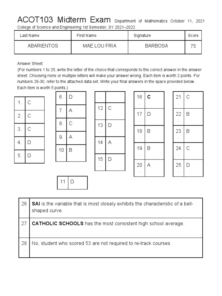 Acot103 - Midterm Exam Answer Sheet | PDF
