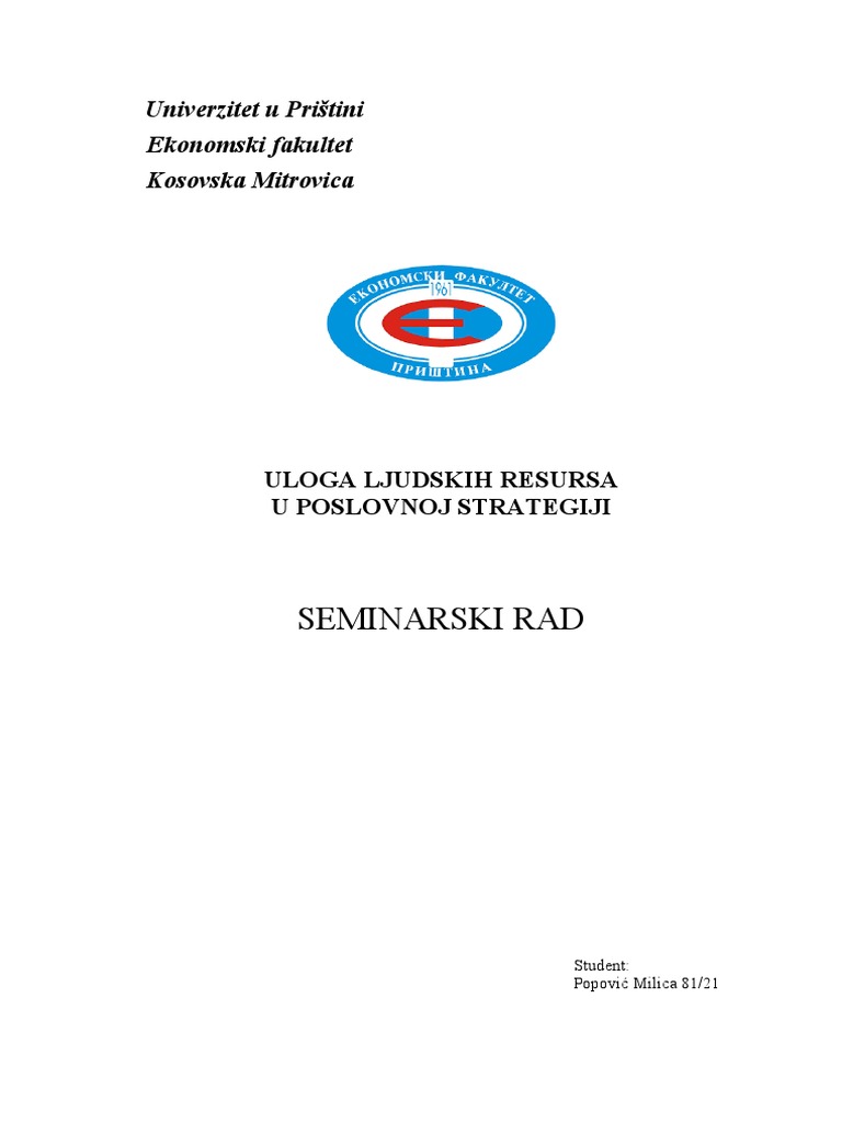 Seminarski Rad: Univerzitet U Prištini Ekonomski Fakultet Kosovska ...
