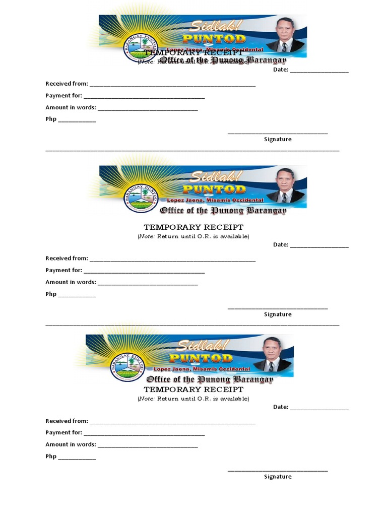 Temporary Receipt Template | PDF | Finance & Money Management