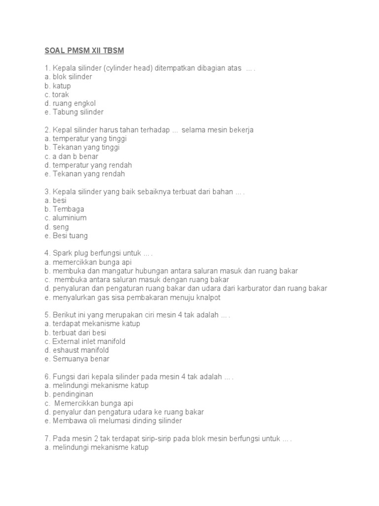 Soal Dan Kunci Jawaban PMSM Xii TBSM | PDF