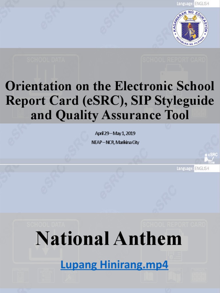 Orientation On The Electronic School Report Card (eSRC), SIP Styleguide ...