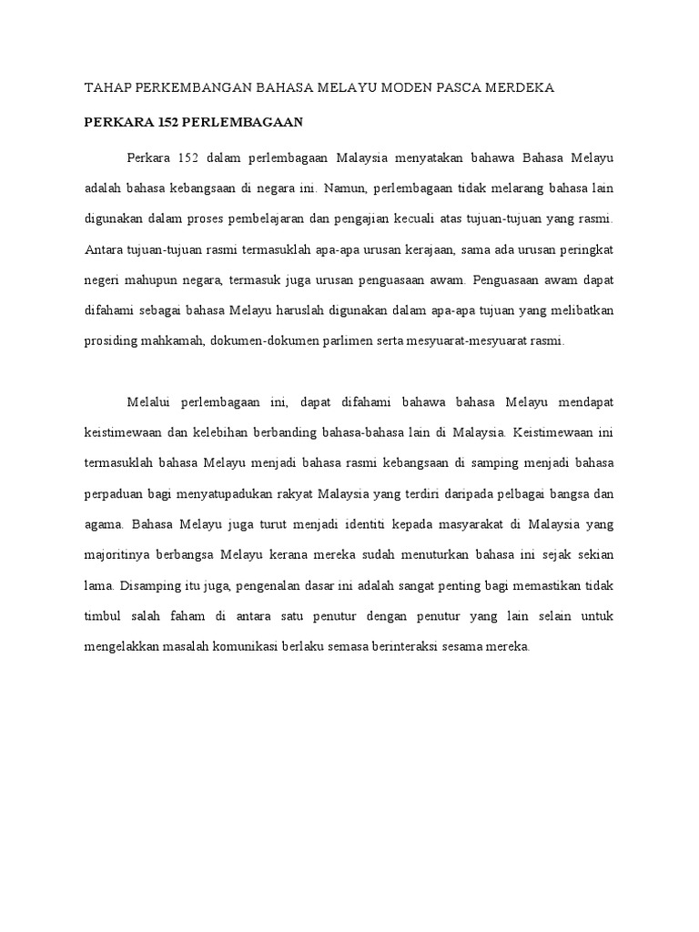 Tahap Perkembangan Bahasa Melayu Moden Pasca Merdeka | PDF