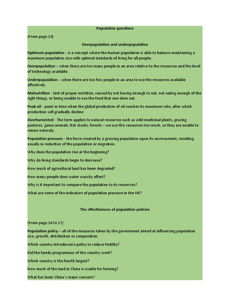 Geo Population Questions | PDF | Wellness | Technology & Engineering