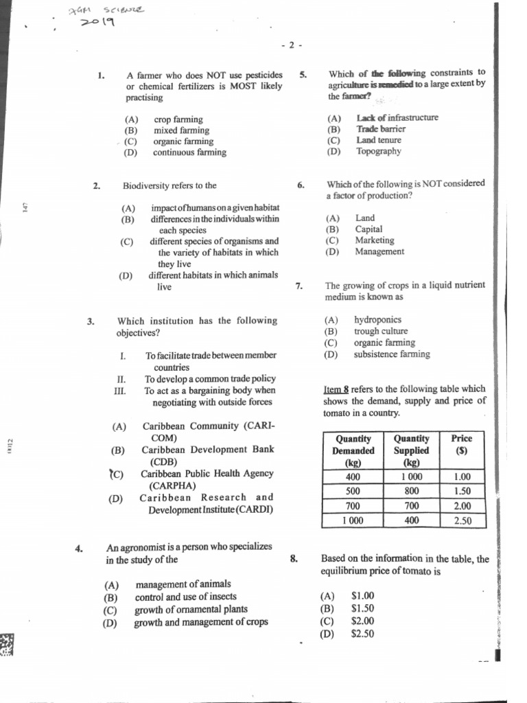 CSEC Agri Science P1 June 2019 | PDF