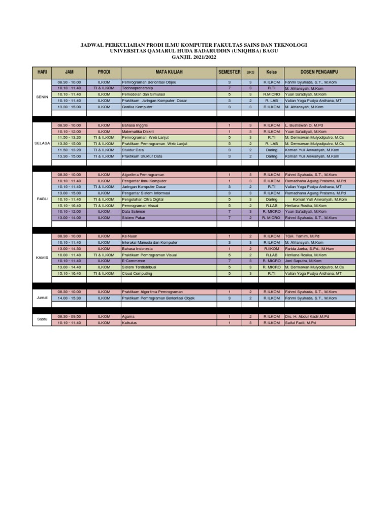 Jadwal Perkuliahan ILKOM GANJIL 2021-2022 | PDF | Komputer | Teknologi ...