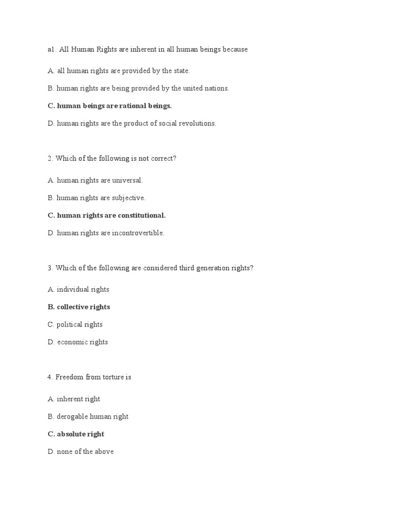 Human Rights Quiz: Questions Covering Key Concepts, Instruments, and ...
