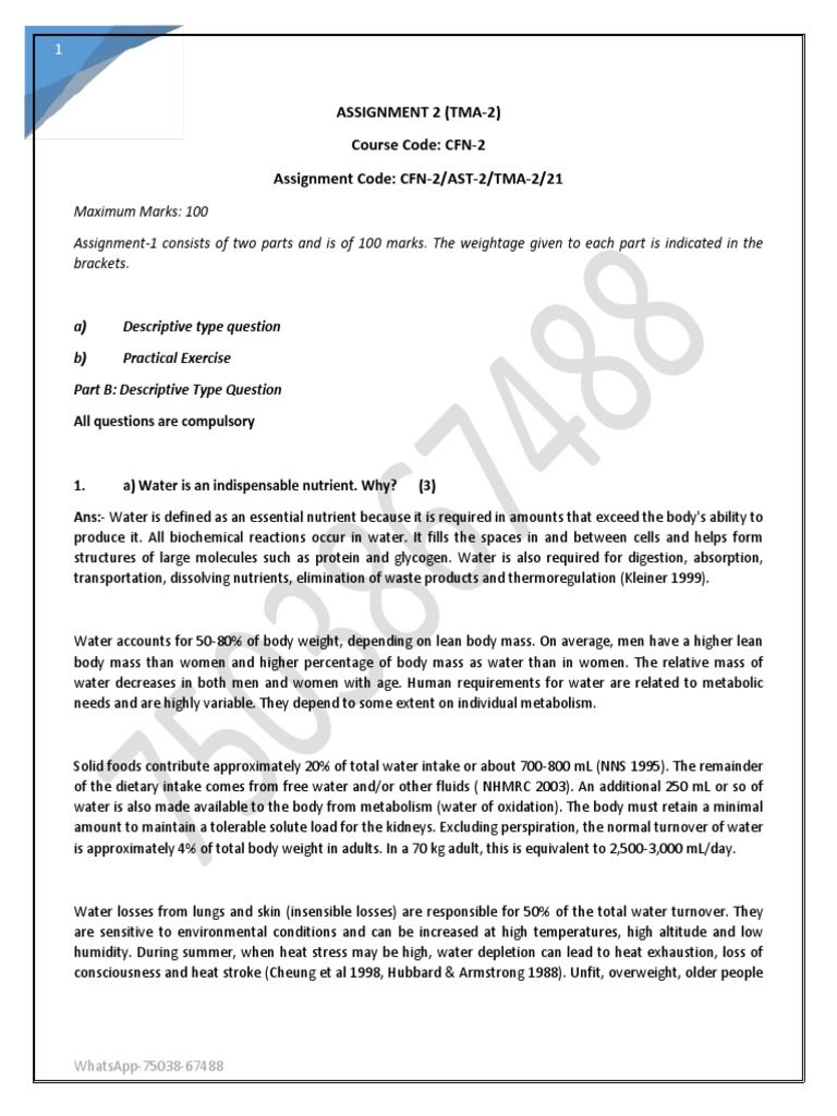 Assignment 2 (Tma-2) Course Code: CFN-2 Assignment Code: CFN-2/AST-2/TMA-2/21 | PDF | Human ...