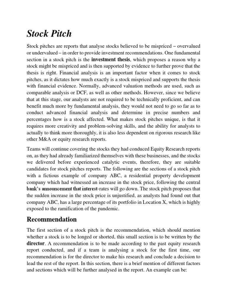 Stock Pitch | PDF | Interest | Investing