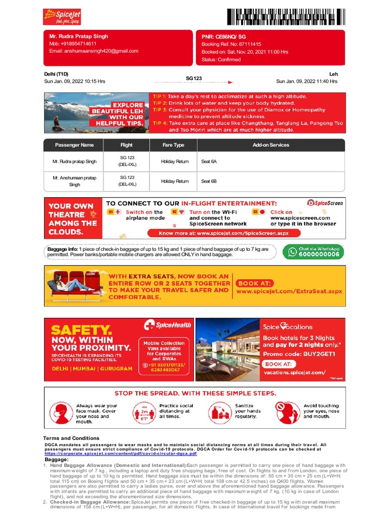 SpiceJet Flight Booking Details | PDF | Credit Card | Airport