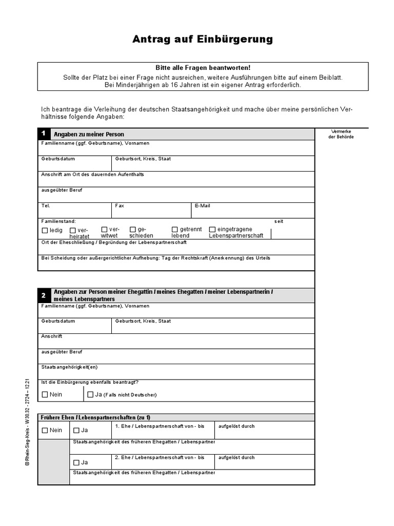 Antrag Auf Einbuergerung 2021 | PDF