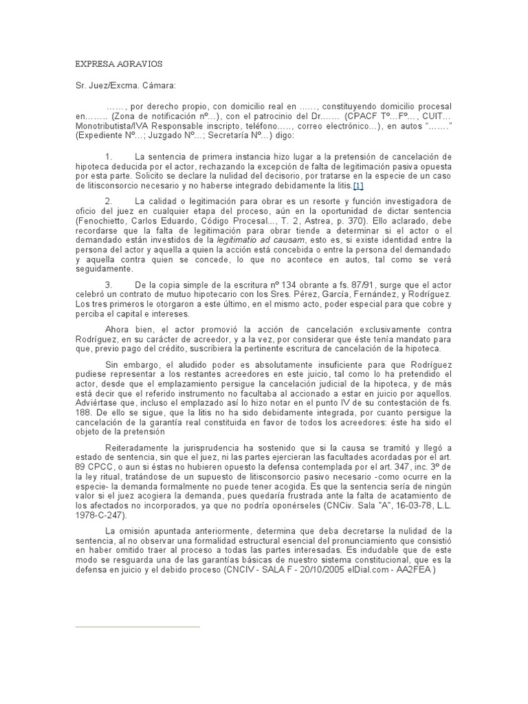 Modelo Expresa Agravios | PDF | Demanda judicial | Sentencia (ley)