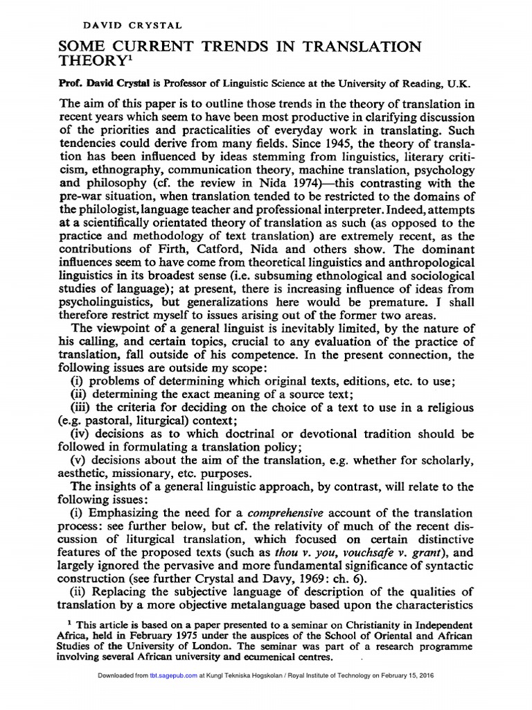 Current Trends in Translation Theory | PDF | Translations | Linguistics