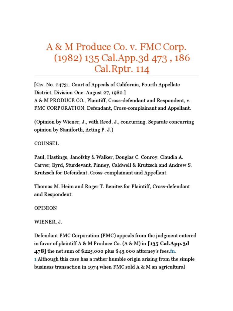 A & M Produce v. FMC | PDF | Disclaimer | Damages