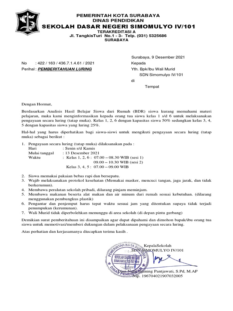 Surat Pemberitahuan Luring | PDF