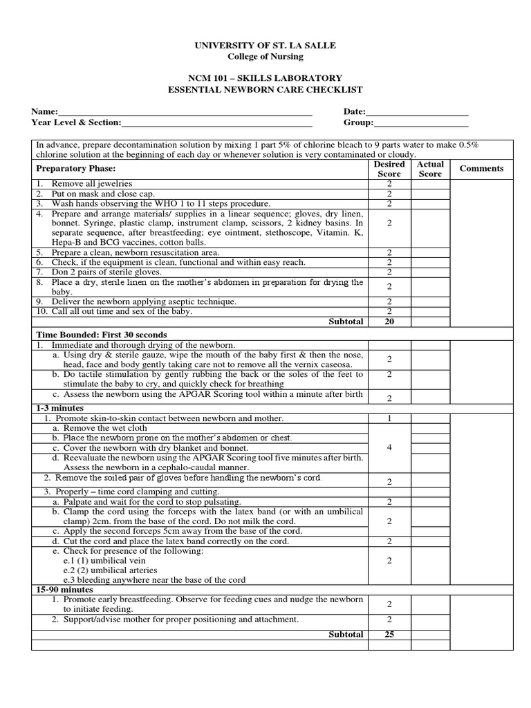 Essential NB Care Checklist 2020 3 | PDF | Medical Specialties | Health ...