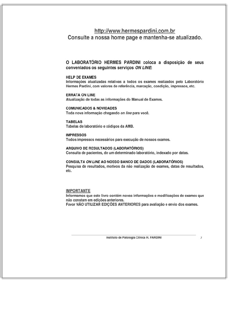 MANUAL de EXAMES Laboratório Hermes Pardini - PDF | PDF