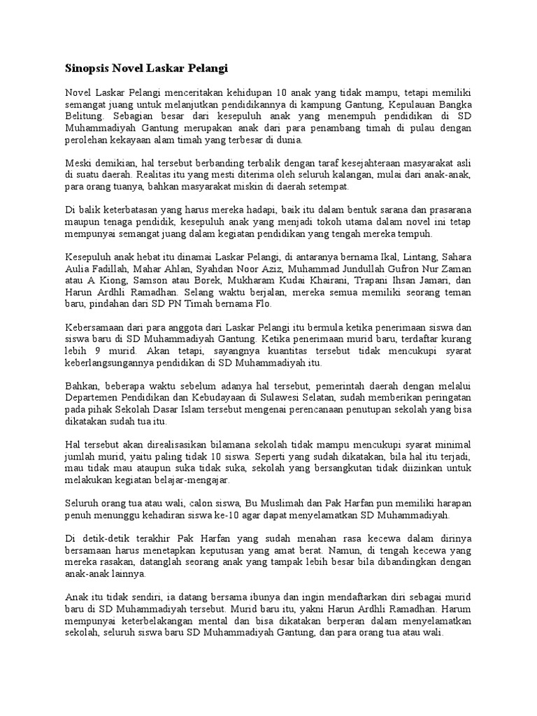 Sinopsis Novel Laskar Pelangi | PDF