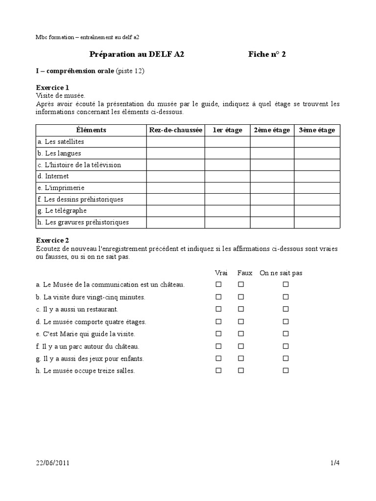 Fiche2 Delf A2 | PDF