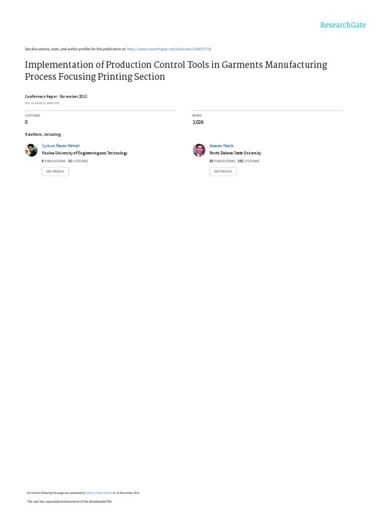 Implementation of Production Control Tools in Garments Manufacturing Process Focusing Printing ...