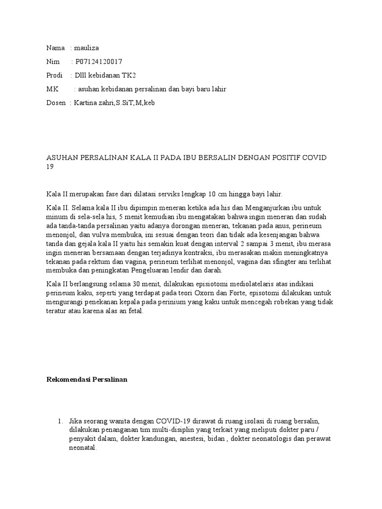 Mauliza - Resume Askeb Persalinan Dan BBL | PDF