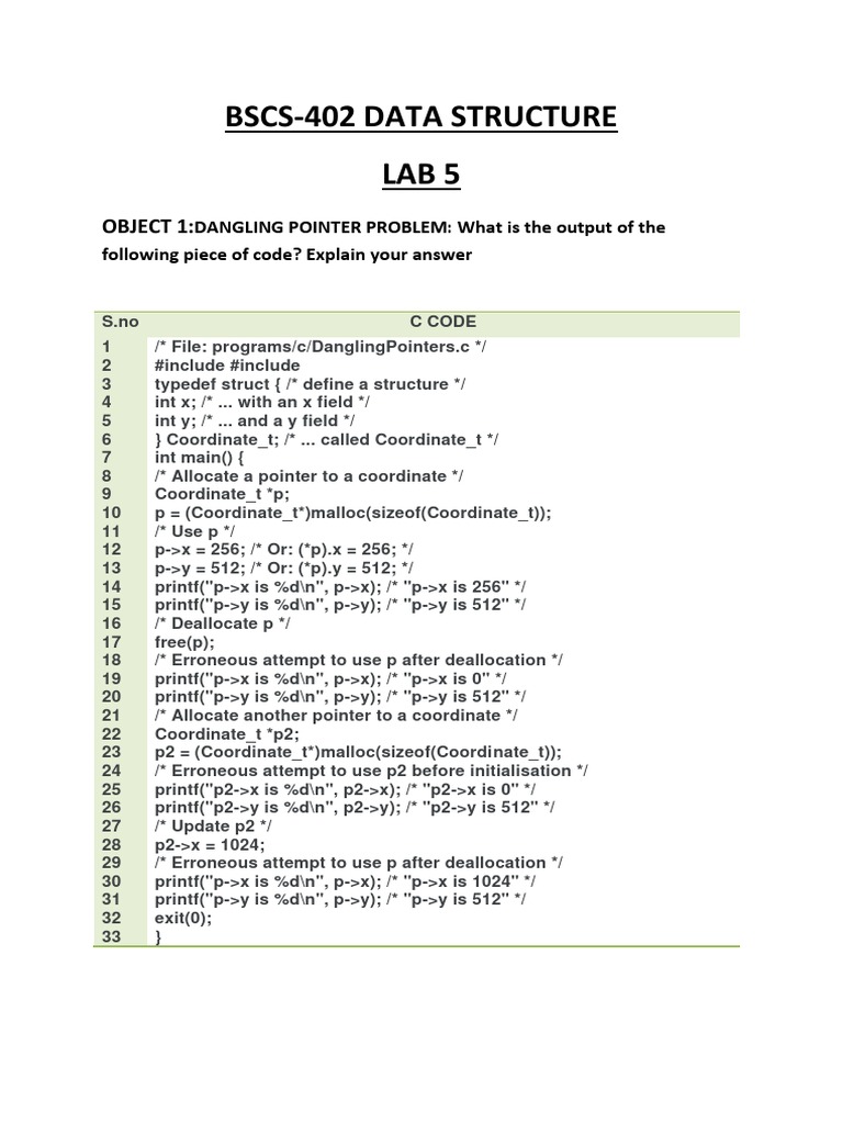 Bscs-402 Data Structure Lab 5: Object 1 | Download Free PDF | Pointer (Computer Programming ...