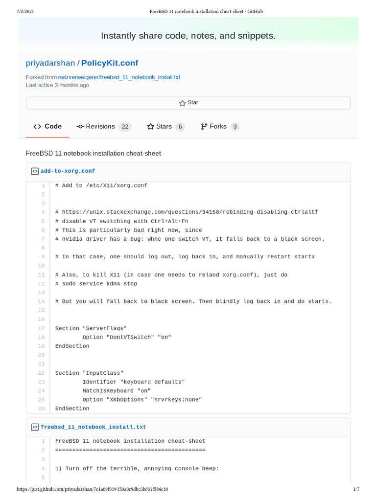 FreeBSD 11 Notebook Installation Cheat-Sheet GitHub | PDF | Computer Architecture | Computing