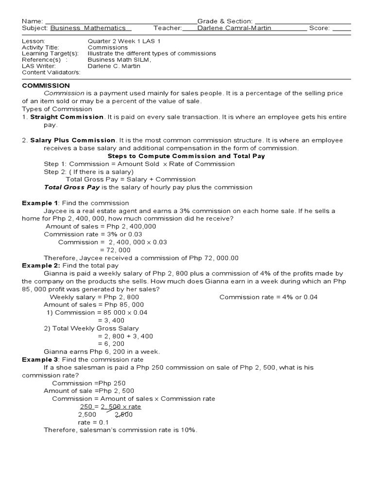 Bus. Math Q2 - W1&W2 | PDF | Interest | Salary