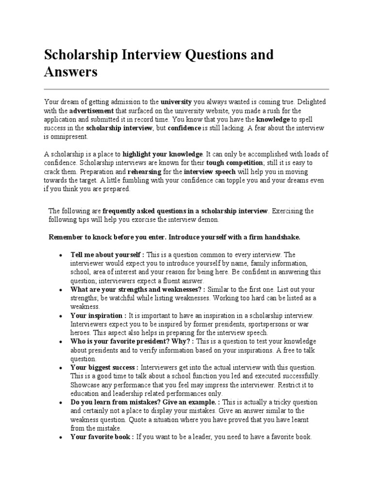 Scholarship Interview Preparation Guide | PDF | Interview | Question