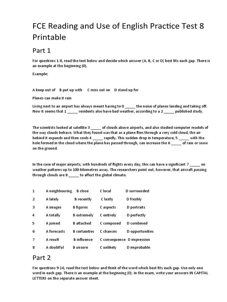 FCE Reading & Use of English Test 8 | PDF | News | International Student