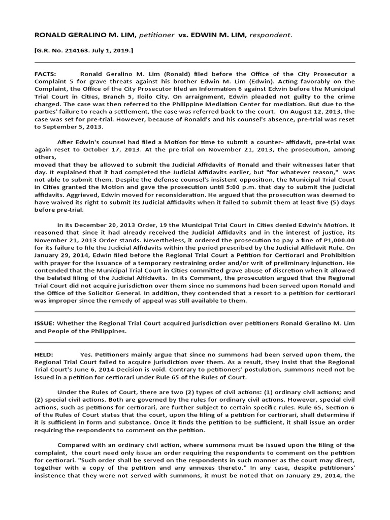 15 Lim Vs Lim | PDF | Lawsuit | Certiorari