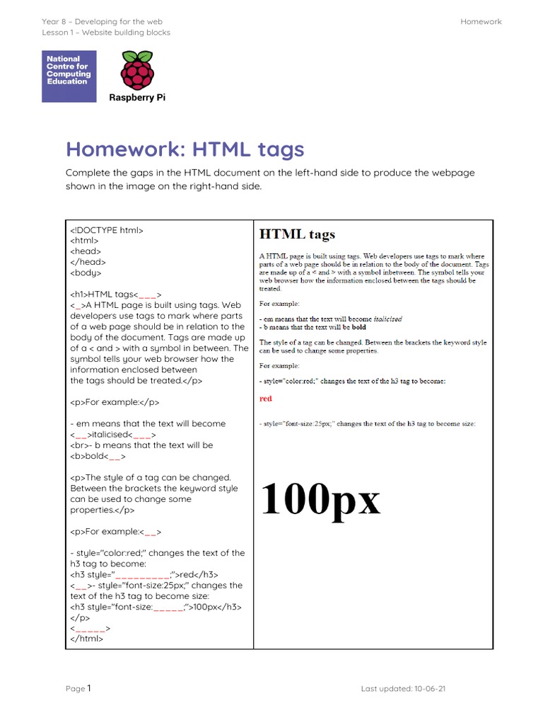 L1 Homework - Developing For The Web - Y8 | PDF