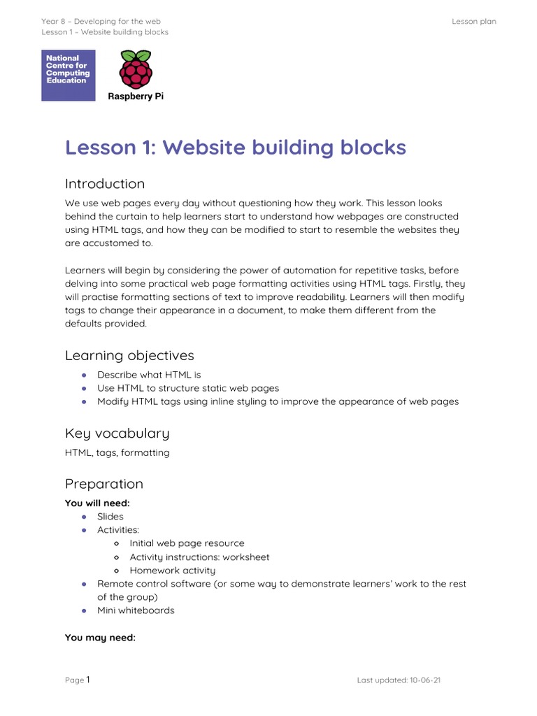 HTML Basics for Year 8 Web Development | PDF | Html Element | Html