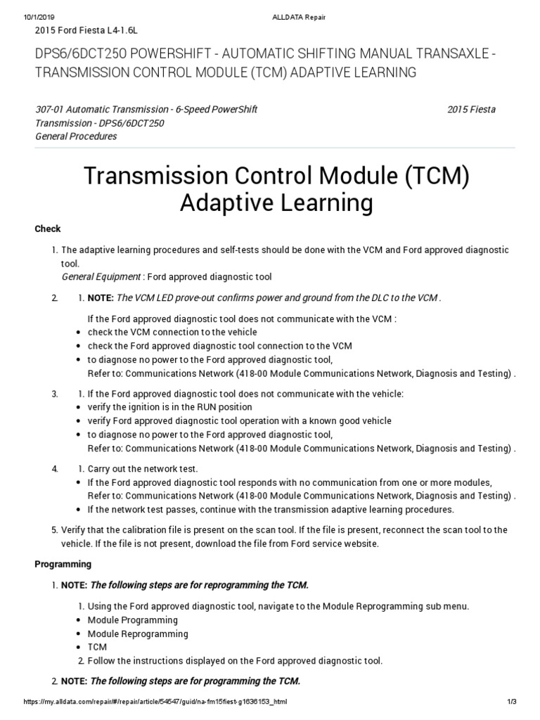 Transmission Control Module (TCM) Adaptive Learning | PDF ...