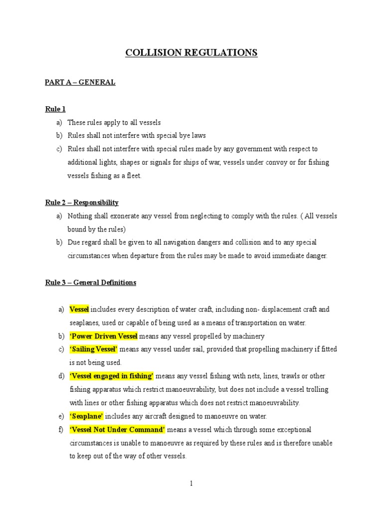 Collision Regulations: Part A - General | PDF | Traffic | Port And ...