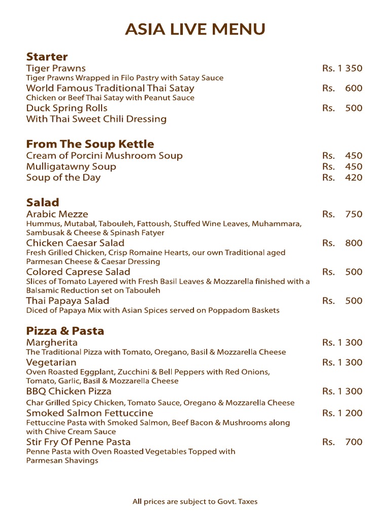 Asia Live Menu | PDF