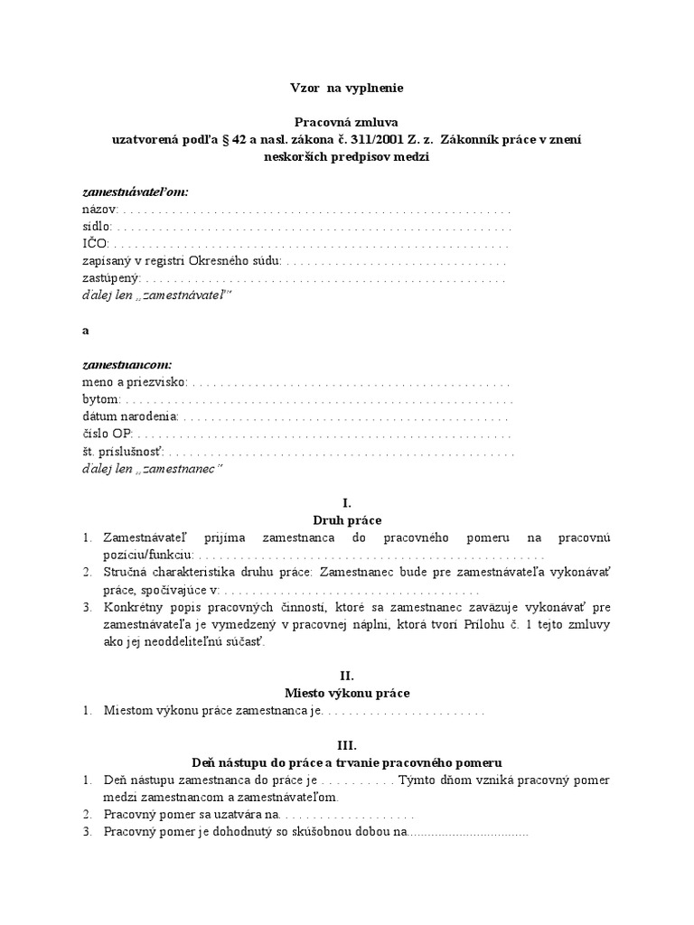 Pracovná Zmluva | PDF