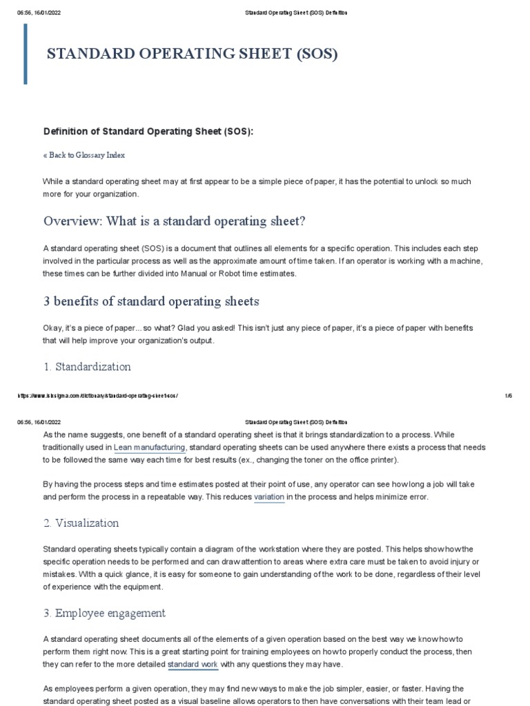 Standard Operating Sheet (SOS) Definition | PDF | Cognition