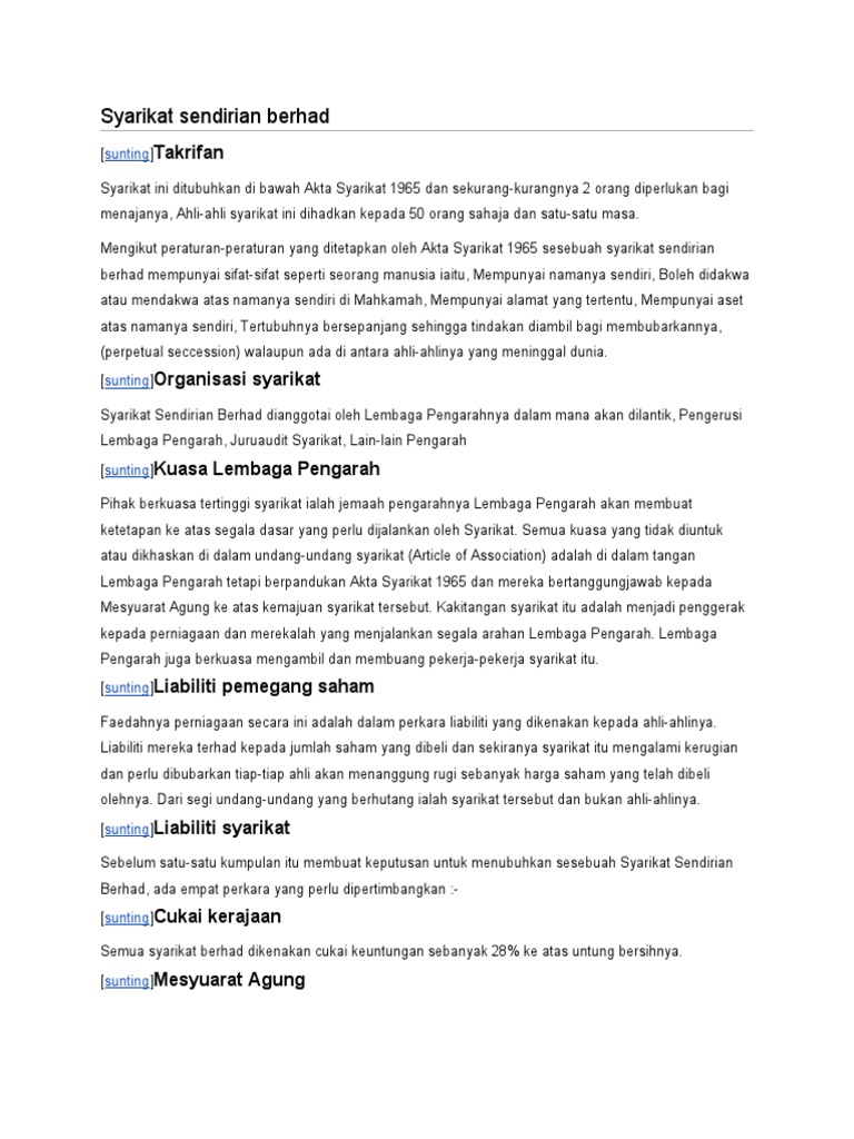 Syarikat Sendirian Berhad | PDF