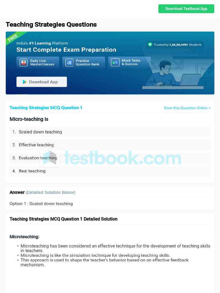 MCQ On Teaching Strategies 5eea6a1539140f30f369f4cb | PDF