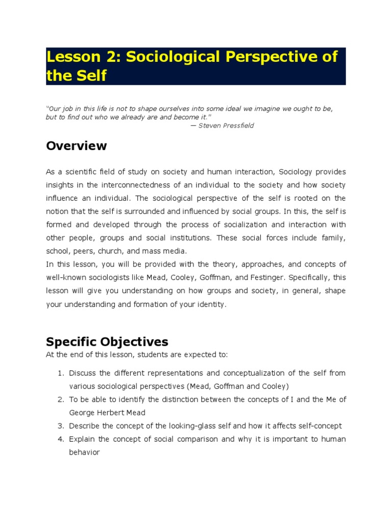 Lesson 2: Sociological Perspective of The Self | PDF | Sociology ...