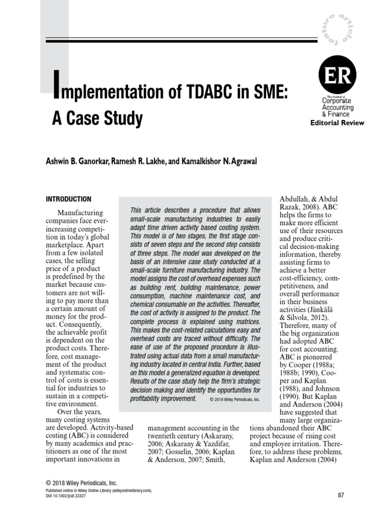 Implementation of TDABC in SME A Case Study | PDF | Depreciation | Cost