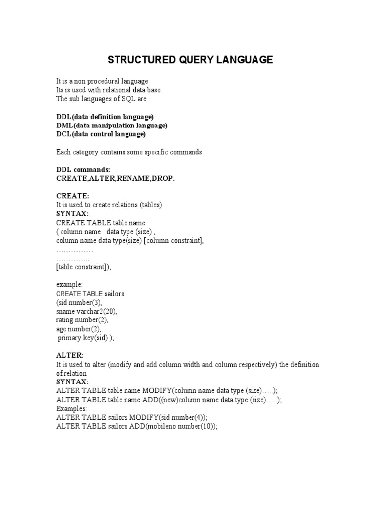 Structured Query Language | Download Free PDF | Information Technology ...