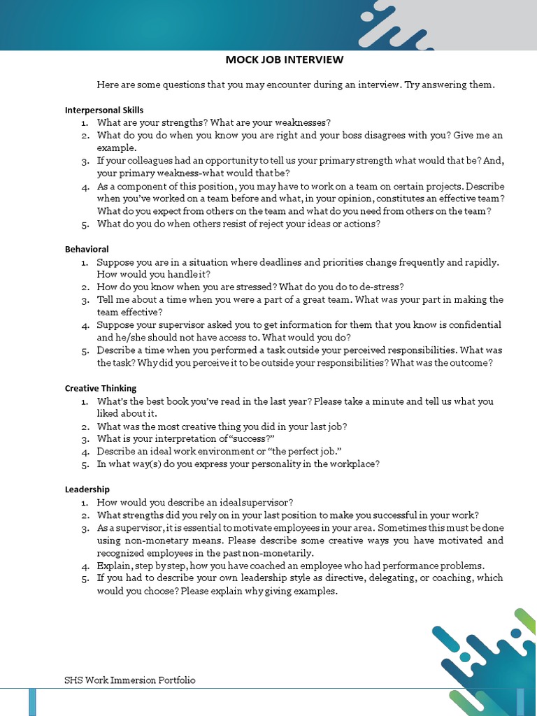 Mock Job Interview: Interpersonal Skills | PDF | Leadership | Job Interview