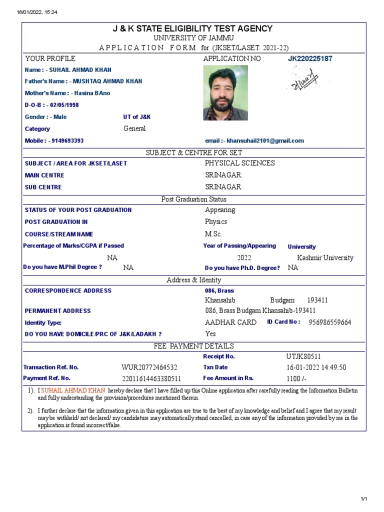 J & K State Eligibility Test Agency | PDF