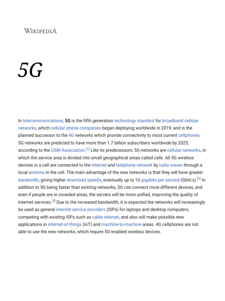 5G - Wikipedia | PDF | 4 G | Extremely High Frequency