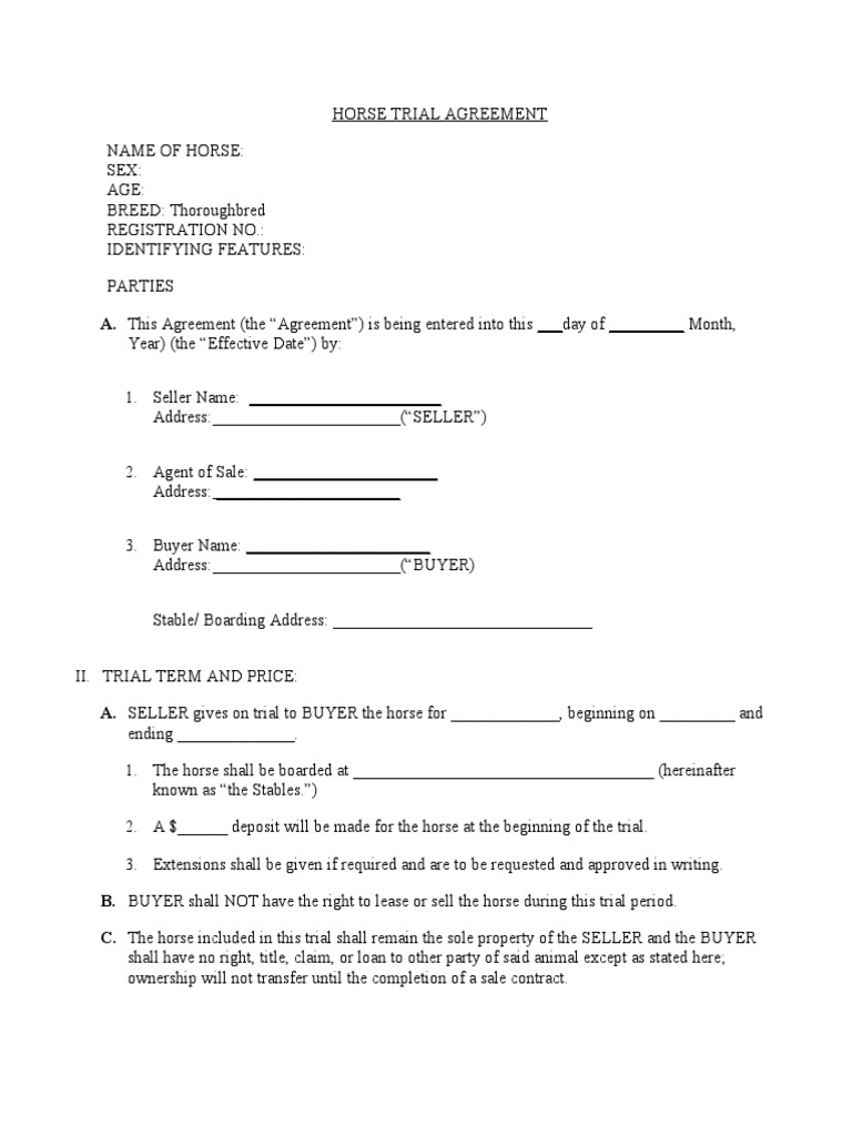 Trial Agreement 1-2022 | PDF | Sales | Horses