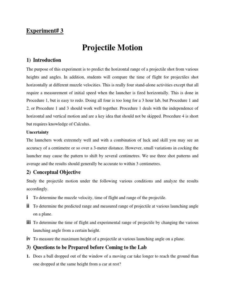 Experiment# 3 Projectile Motion | PDF | Projectiles | Experiment